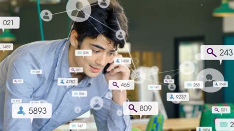 Animation If Icons Numbers In Message Boxes Connected Icons Asian Man Talking On Cellphone