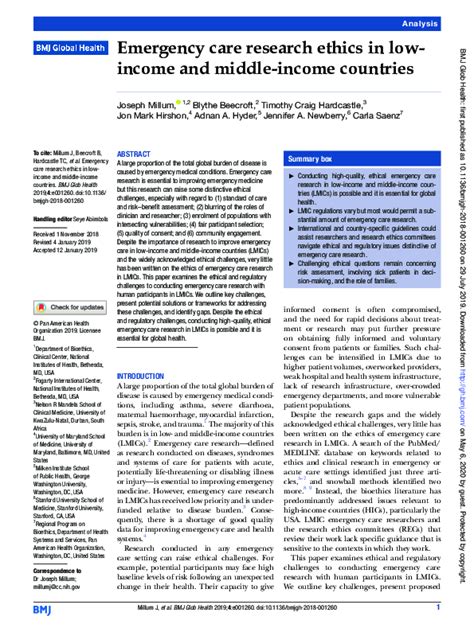 Pdf Emergency Care Research Ethics In Low And Middle Income Countries