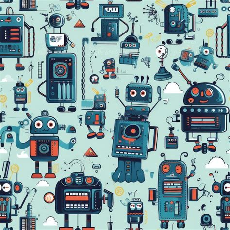 Premium Photo Robots Robot Futuristic City Seamless Pattern