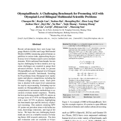 Olympiadbench A Challenging Benchmark For Promoting Agi With Olympiad