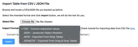 export import tables in wordpress