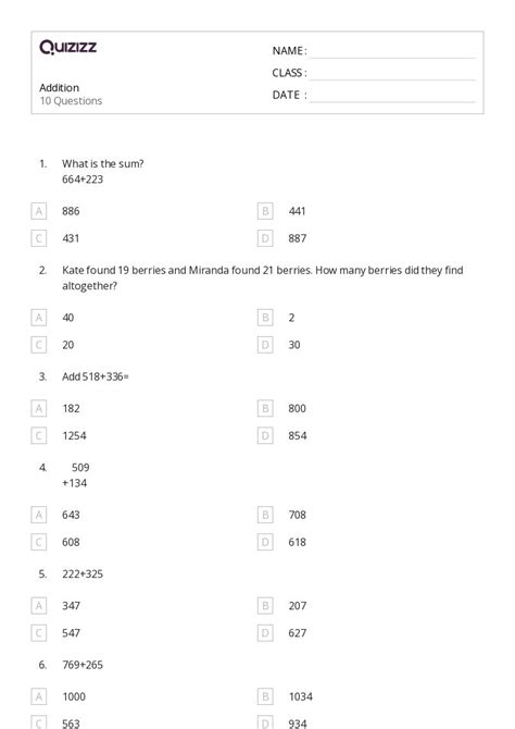 50 Addition Worksheets For 4th Year On Quizizz Free And Printable