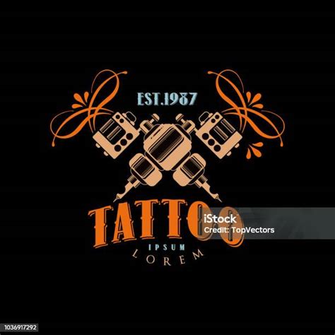 스튜디오 아이콘 디자인 서식 파일 Estd 1987 복고풍 스타일 문신 기계 벡터 일러스트 레이 션과 엠 블 럼 문신 0명에 대한 스톡 벡터 아트 및 기타 이미지 Istock