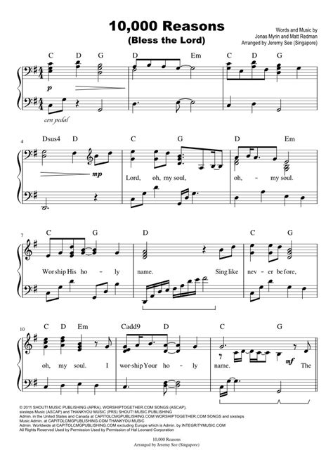 10 000 Reasons Matt Redman Piano Arrangement