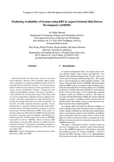 pdf predicting availability of systems using bbn in aspect oriented