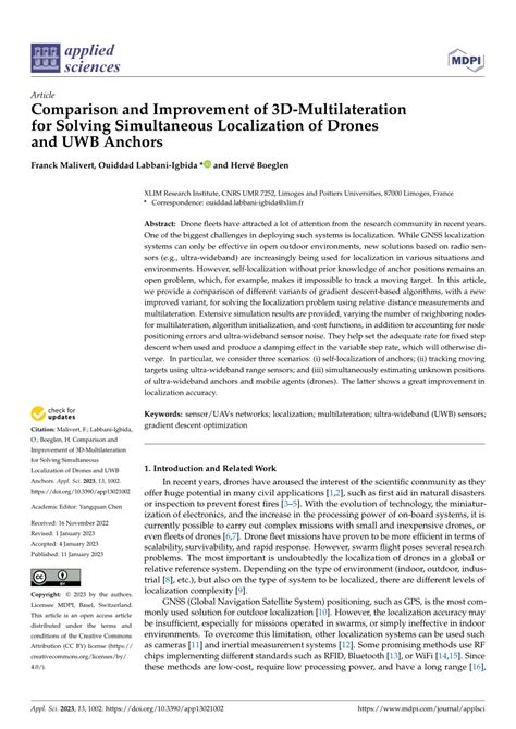 Pdf Comparison And Improvement Of 3d Multilateration For Solving Simultaneous Localization Of