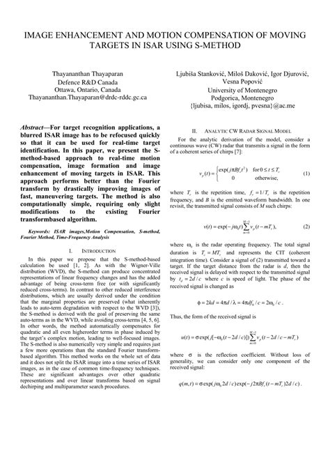 Pdf Image Enhancement And Motion Compensation Of Moving Targets In