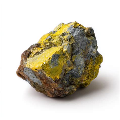 Natural Uranium Mineral Specimen Isolated On White Background Stock