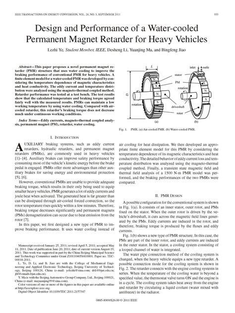 Pdf Design And Performance Of A Water Cooled Permanent Magnet Retarder For Heavy Vehicles