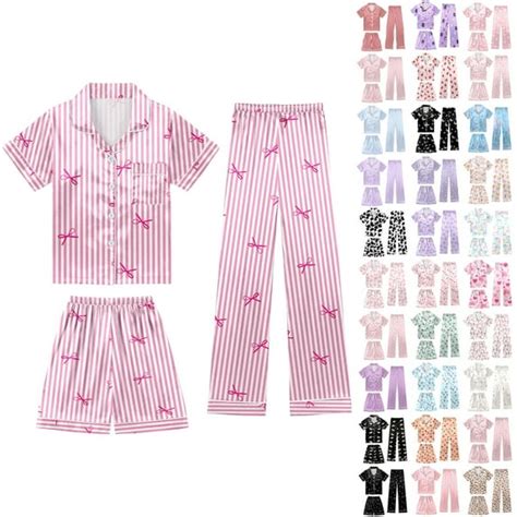 Caixia Girls Pajama Sets Size 10 12 3 Piece Cute Print Summer Silk