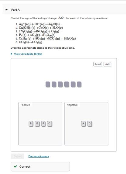 Solved Predict the sign of the entropy change, ΔS∘, for each | Chegg.com