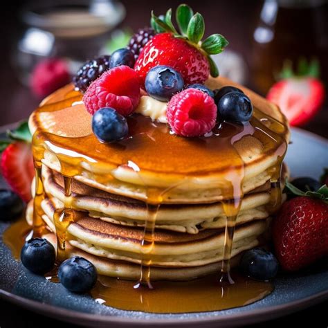 Homemade Pancake Stack Recipe With Fruits Premium Ai Generated Image