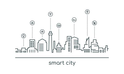 Smart City Line Concept Smart Services Icons Wireless Communication