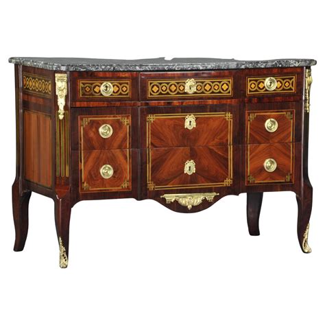 Large Commode Transition With Marquetry Of Quartefeuille For Sale At