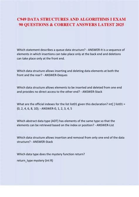 C949 Data Structures And Algorithms I Exam 90 Questions And Correct Answers Latest 2025 C949