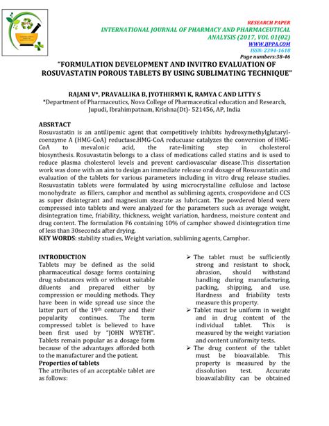 Pdf Formulation Development And Invitro Evaluation Of Rosuvastatin