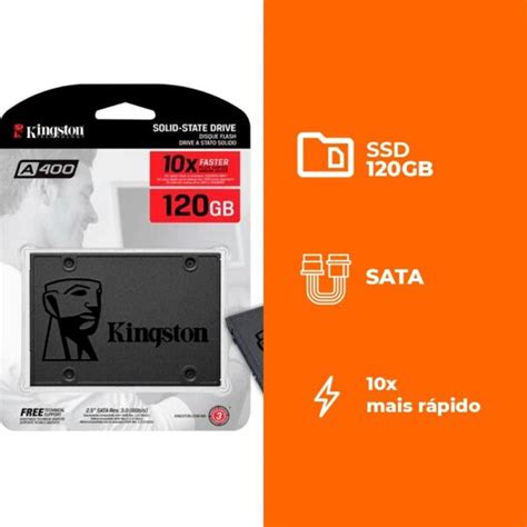 SSD Kingston A400, 120 GB, SATA, Leitura: 500MB/s e Gravação: 320MB/s ...