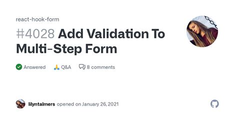 Add Validation To Multi Step Form · React Hook Form · Discussion 4028 · Github