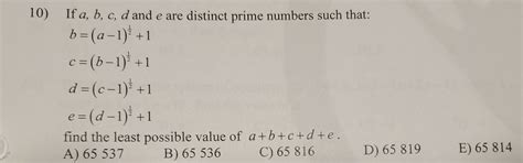Solved 10 If A B C D And E Are Distinct Prime Numbers Such That