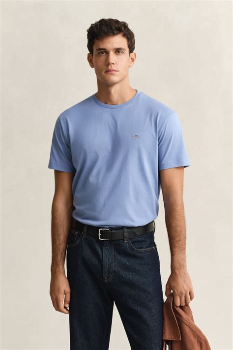 Regular Fit Shield T Shirt Gant Faded Denim Official Gant Store