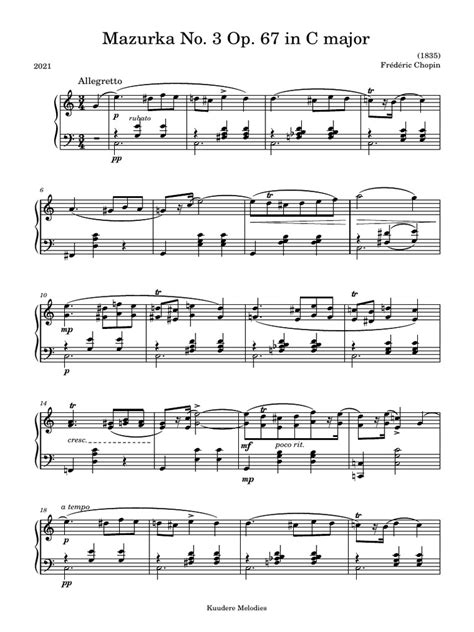 Frdric Chopin Mazurka No 3 Op 67 In C Major Pdf Compositions Frédéric Chopin