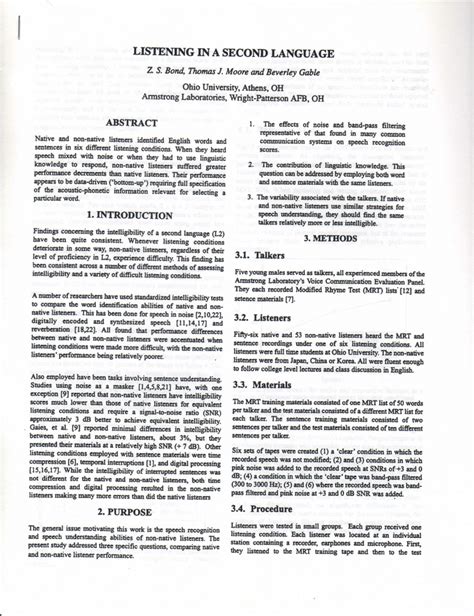 Pdf Listening In A Second Language