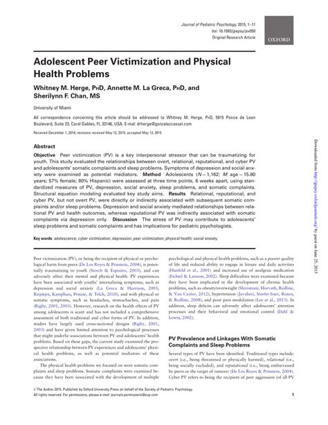 Pdf Adolescent Peer Victimization And Physical Health Problems