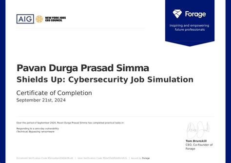 Pavan Durga Prasad Simma On Linkedin Forage Aig Cyberdefense