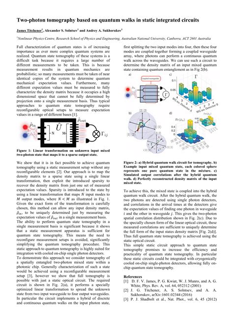 Pdf Two Photon Tomography Based On Quantum Walks In Static Integrated Circuits