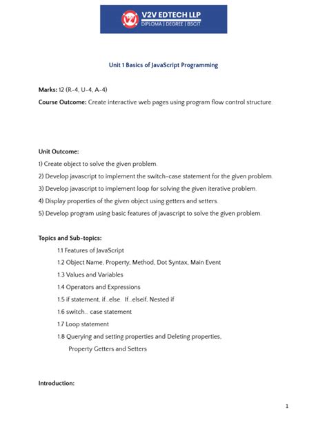 Unit1 Basics Of Javascript Pdf Dynamic Web Page Java Script