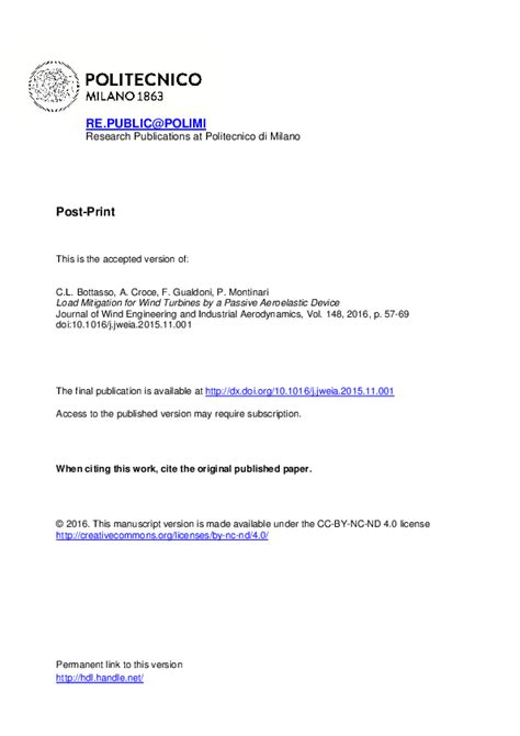 Pdf Load Mitigation For Wind Turbines By A Passive Aeroelastic Device