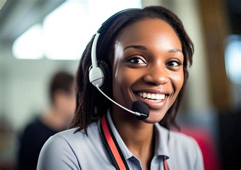 Premium Ai Image A Closeup Shot Of An Intern Wearing A Headset And Speaking On The Phone With