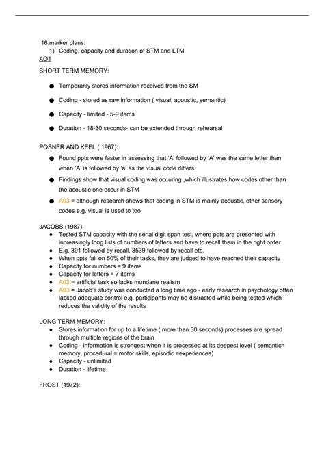 Memory 16 Marker Essay Plans Memory Stuvia Uk