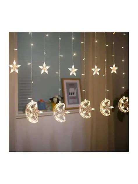 100 Χριστουγεννιάτικα Λαμπάκια Led Θερμό Λευκό 3μ X 100εκ τύπου Κουρτίνα Aστέρια Φεγγάρια με