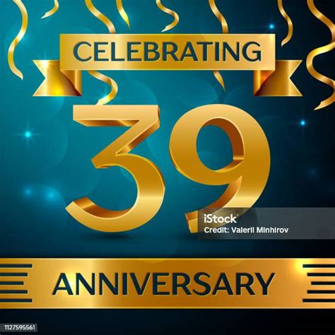 현실적인 30 9 년 기념일 축 하 디자인입니다 골든 색종이 고 파란색 바탕에 골드 리본 생일 파티에 대 한 다채로운 벡터 템플릿 요소 0명에 대한 스톡 벡터 아트 및 기타