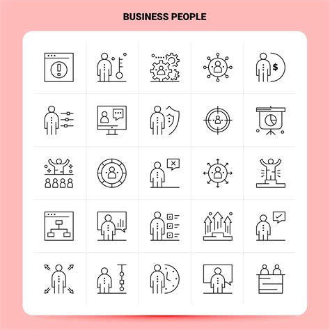 Outline 25 Business People Icon Set Vector Line Style Design Black Icons Set Linear Pictogram