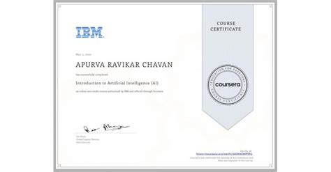 Completion Certificate For Introduction To Artificial Intelligence Ai Apurva Ravikar Chavan