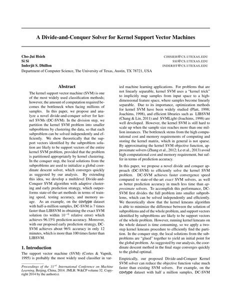 pdf a divide and conquer solver for kernel support vector machines