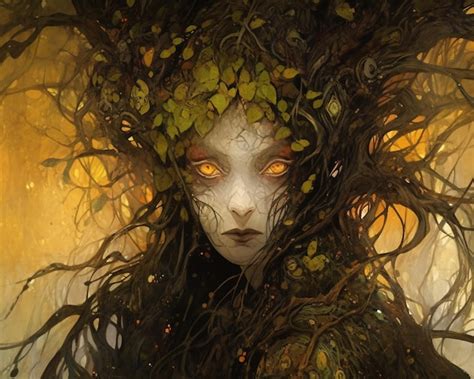 Premium Photo There Is A Woman With A Tree Head And Leaves On Her Head Generative Ai