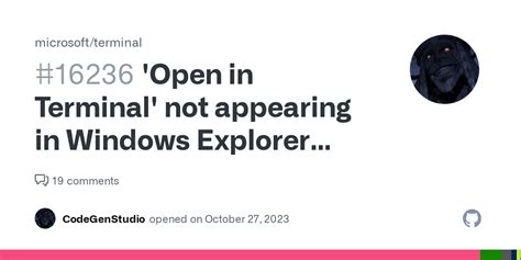 Open In Terminal Not Appearing In Windows Explorer Context Menu · Issue 16236 · Microsoft