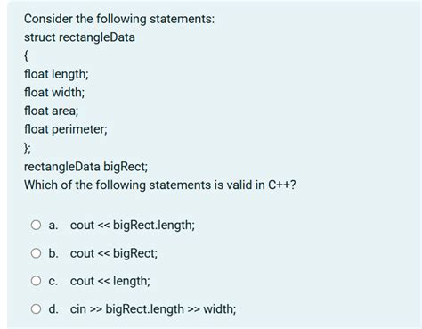consider the following statements cpp struct rectangledata { float l