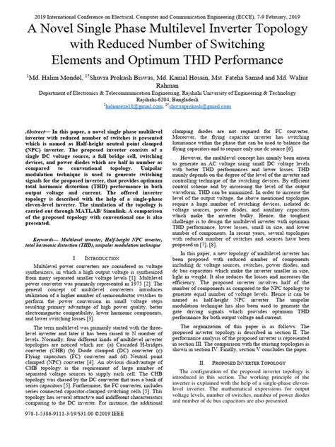 A Novel Single Phase Multilevel Inverter Topology With Reduced Number