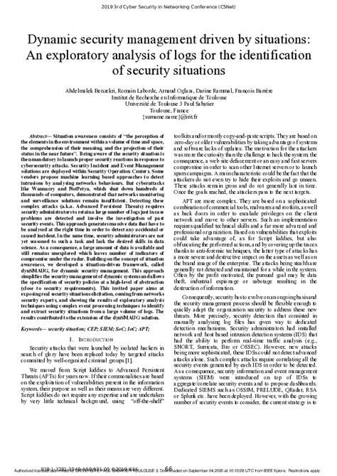 pdf dynamic security management driven by situations an exploratory