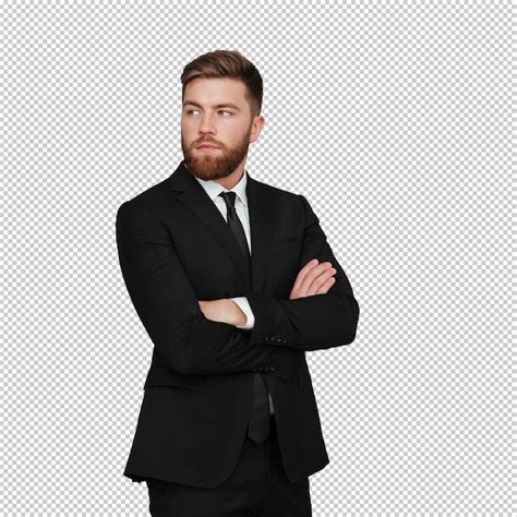 Бородатый мужчина в костюме позирует со скрещенными руками Премиум Psd