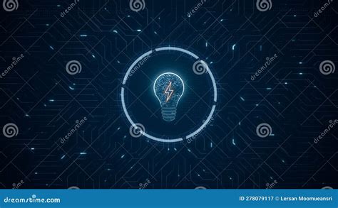 Blue Digital Lamp Logo And Futuristic Technotogy Circle Hud With Circuit Board And Data Transfer