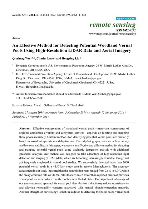 Pdf An Effective Method For Detecting Potential Woodland Vernal Pools