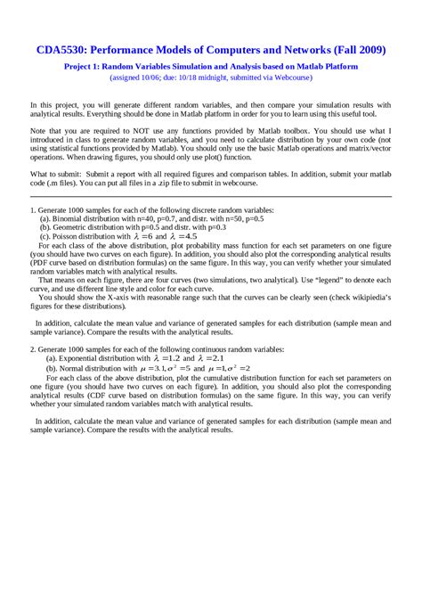 random variables and simulation based on matlab placeform project