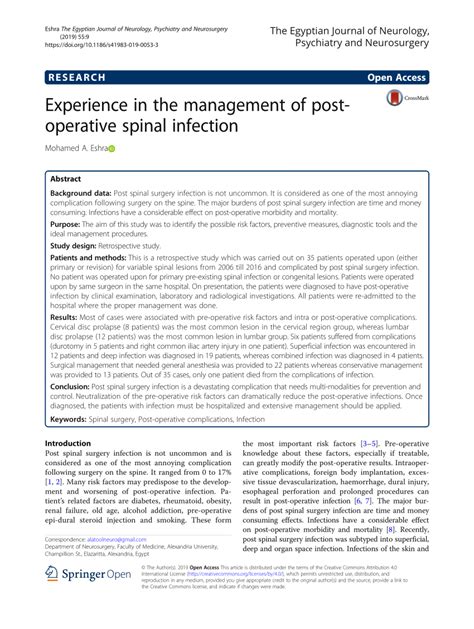 Pdf Experience In The Management Of Post Operative Spinal Infection