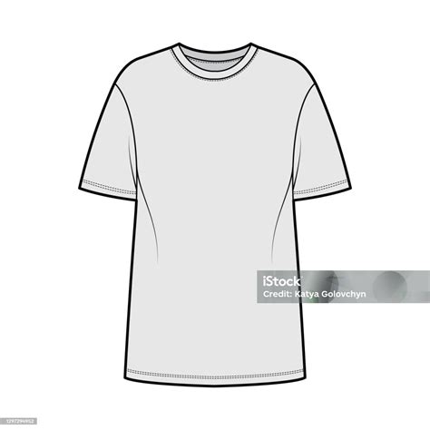 짧은 소매 크루 넥 드롭 숄더 길쭉한 옷자단이 돋진 티셔츠 오버사이즈 테크니컬 패션 일러스트 플랫 0명에 대한 스톡 벡터 아트