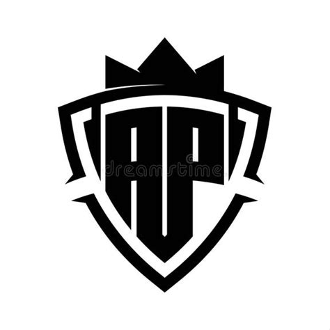 Ap Letter Bold Monogram Triangle Curve Shield Shape With Crown Black And White Background Color
